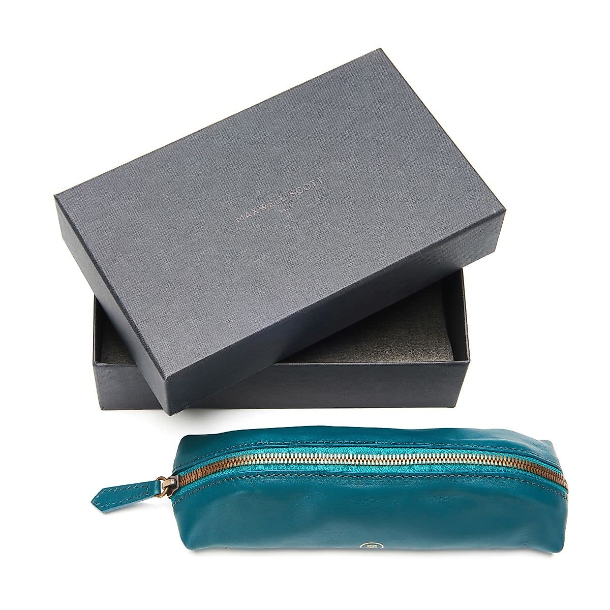 Maxwell Scott - Personalized Womens Luxury Soft Leather Pencil Pen Case - The Felice Nappa - Petrol Blue