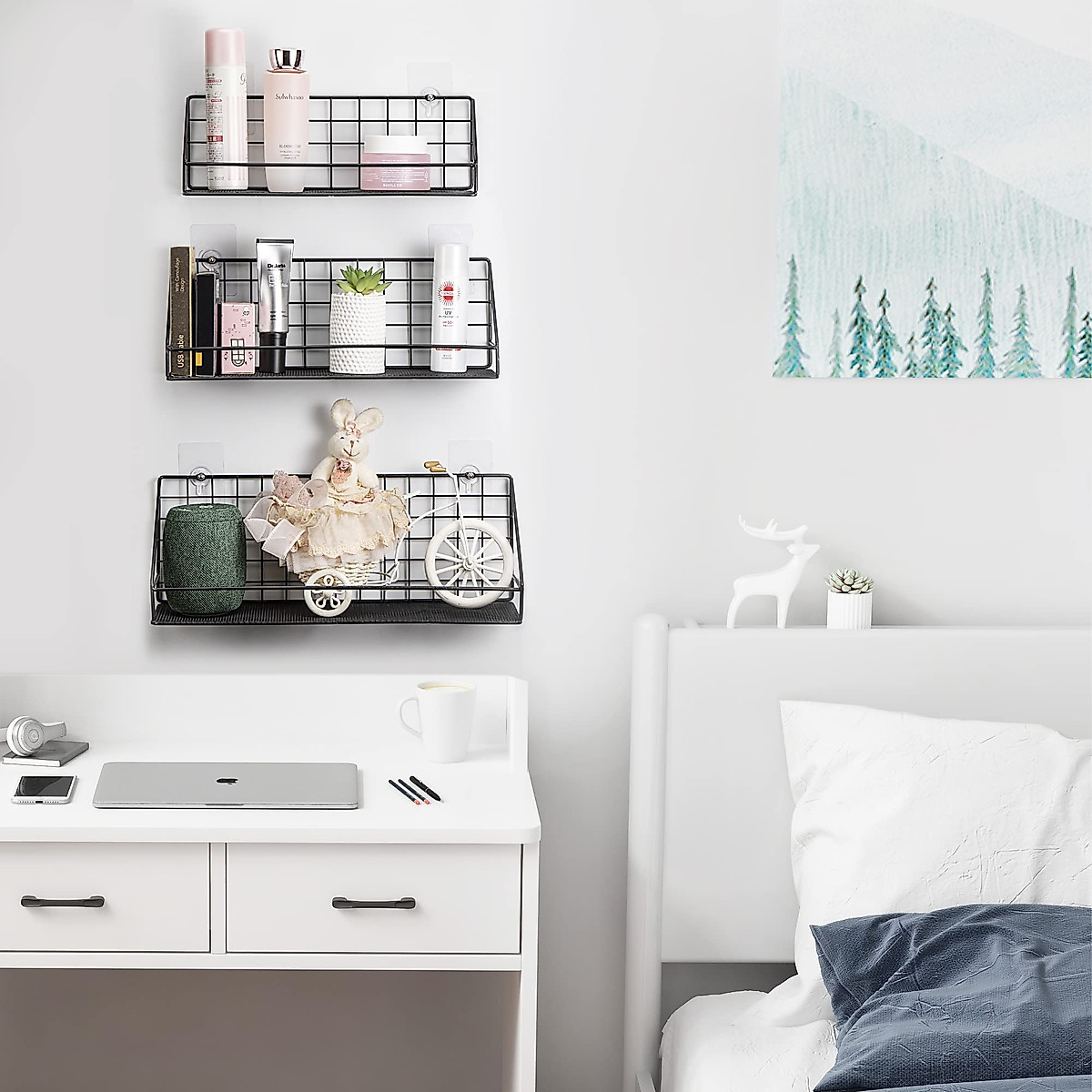 ROFAY Floating Shelves Set of 3, Wall Mounted Storage Rack Shelves for Bedroom, Living Room, Bathroom, Kitchen, Office and More - Carbonized Black