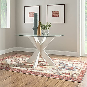 Powell White Wood Glass Top Parnell X Base Dining Table