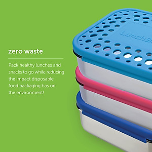 LunchBots Medium Trio II Snack Container - Divided Stainless Steel Food Container - Three Sections for Snacks On the Go - Eco-Friendly, Dishwasher Safe, BPA-Free - Stainless Lid - Aqua Dots