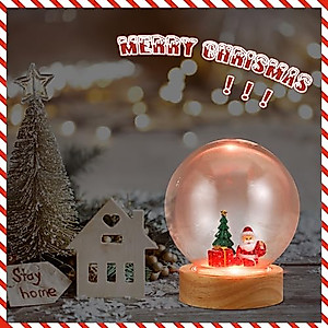 8 Pcs Christmas DIY Snow Globes Water Globe with LED Light Base Wooden Stand and Fake Snow Bulk 5'' Clear Plastic Snow Globe Kit Waterproof Screw Off Cap for Xmas Winter DIY Craft(Multicolor)