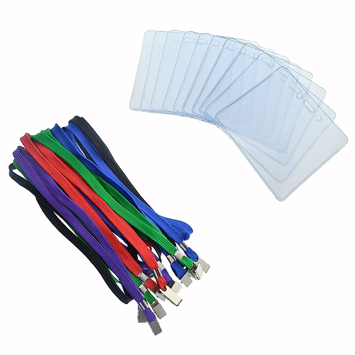 10 Pack - 4x3 Name Badge Holder with Lanyard - Clear Plastic Horizontal 4 x 3 Event Card Protector, Trade Show Ticket, Conference Nametag Holder by Specialist ID (Assorted Colors)
