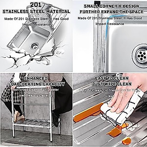 Farmhouse Kitchen Sink Stainless Steel Sink Home Sink Vegetable Basin Single Sink Workstation Outdoor Sink W/Workbench Double Storage Shelves Indoor Outdoor (Size : 75x40x75cm/29.5x15.7x29.5in)