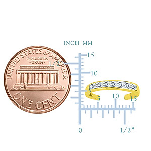 14K Yellow Gold CZ Stones Channel Set Cuff Style Adjustable Toe Ring 3mm