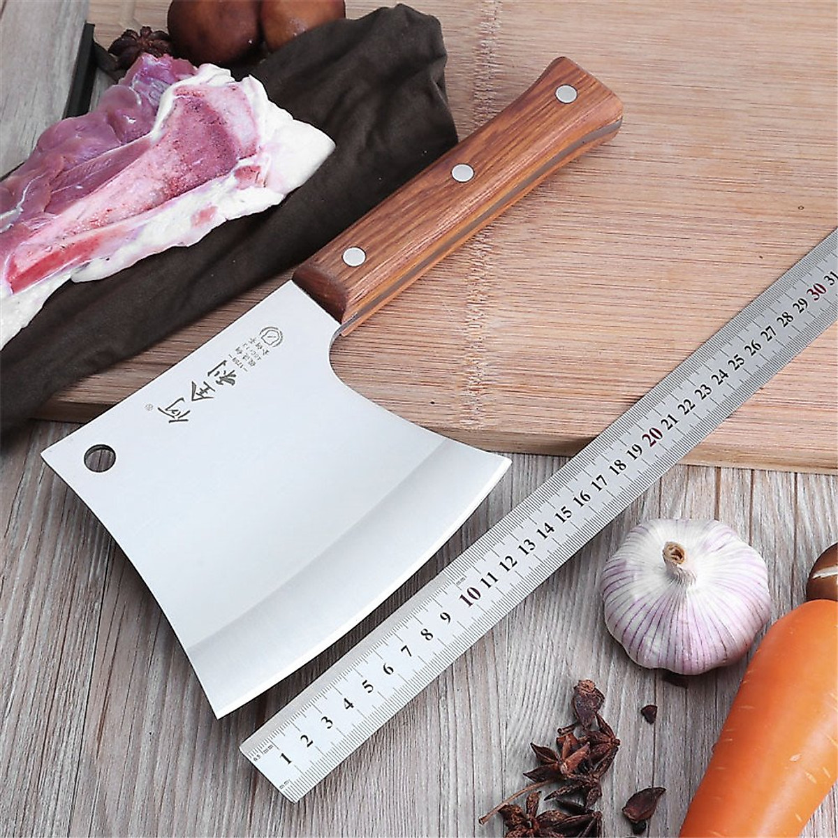Professional Bone Cleaver Knife Stainless Steel Wood Handle Heavy Duty Chinese Kitchen Knife Chef Knife Meat Cutter