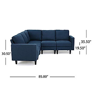 Christopher Knight Home Zahra Fabric Sectional Couch, 5-Pcs Set, Dark Blue