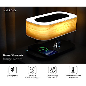 Masdio Bedside Lamp Light of Tree Pro Desk Lamp with 10W Fast Wireless Charger and Bluetooth Speaker, Touch Lamp for Bedroom