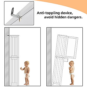 Kazila Bathroom Storage Floor Cabinet, Freestanding Wooden Storage Organizer with Glass Shutter Doors, 16 inchl x 12 inchw x 67 inchh, Ivory White