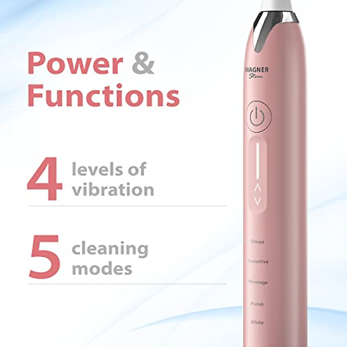 Wagner & Stern Ultrasonic whitening Toothbrush with Pressure Sensor. 5 Brushing Modes and 4 Intensity Levels with 3D Sliding Control, 8 Dupont Bristles, Premium Travel Case.