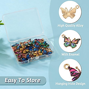 Boutigem 36pcs Colorful Butterfly Enamel Charms Insect Butterfly Shape Metal Charms Light Gold Plated Alloy Enamel Pendants for Necklace Bracelet Earring DIY Jewelry Making Acessories