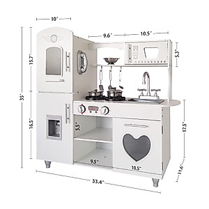 TaoHFE LED Upgrade Kitchen Set for Kids Wooden Play Kitchen LED Gas Tray with Sound Toy Kitchen Sets for Girls Gift Enjoy Cooking with Lights and Sounds White Kitchen for Toddlers Kids Kitchen Playset