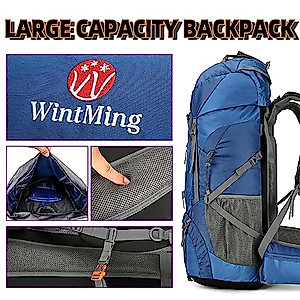 ZCSQIUO 75L Hiking Backpack for Men Women Daypack Backpack Outdoor Waterproof Camping Backpack with Rain Cover (Navy Blue)