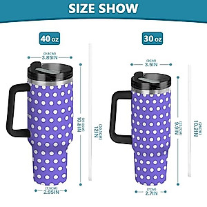 Flradish 30oz Tumbler with Handle, Polka Dots Purple White Stainless Steel Tumbler with Lid and Straws Double Wall Vacuum Insulated Leakproof Coffee Travel Mug