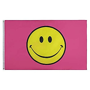 PringCor 3x5FT Flag Pink Happy Face Banner Dorm Bedroom Advertising USA