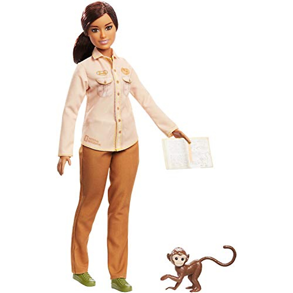 Barbie Wildlife Conservationist Doll, Brunette with Monkey and Notebook, Inspired by National Geographic for Kids 3 Years to 7 Years Old