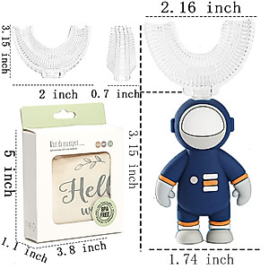 Youuys Kids U Shaped Toothbrush with 2 Silicone Brush Head Cleaning Massage U-Type Whole Mouth Tooth Brush with Astronaut Handle Original Design for Children