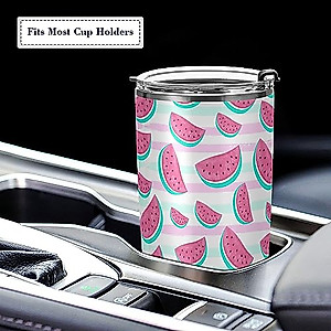 Jihqo Watercolor Striped Watermelon Tumbler with Lid and Straw, Insulated Stainless Steel Tumbler Cup, Double Walled Travel Coffee Mug Thermal Vacuum Cups for Hot & Cold Drinks 12oz