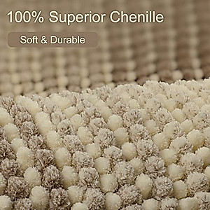 BSICPRO Bathroom Rugs, Bath Mat Rug for Bathroom Non Slip 17 x 24 Inches Water Absorbent Chenille Bathroom Floor Mats Machine Washable (Light Taupe and Cream)
