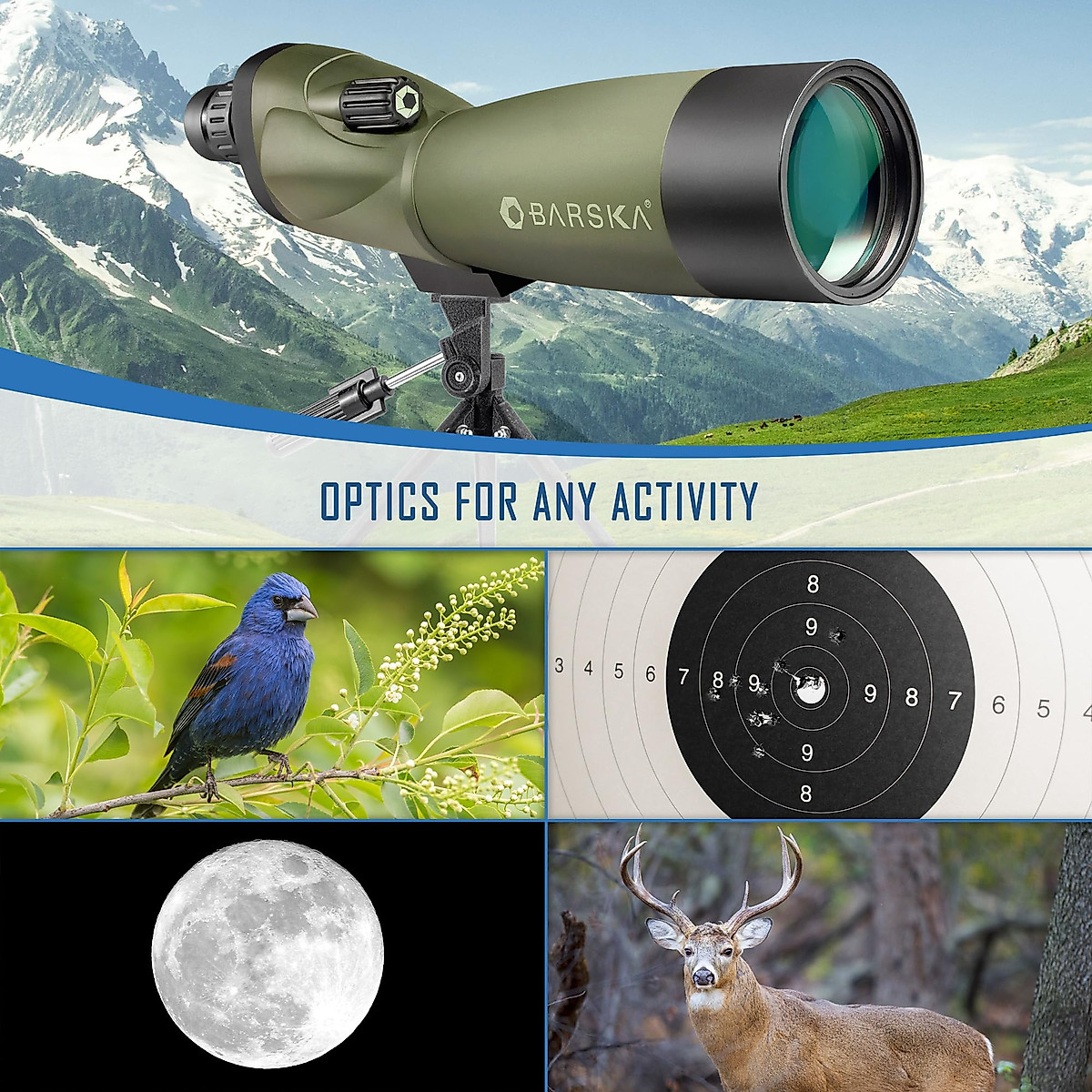 Barska AD10350 Blackhawk 20-60x60 Waterproof Spotting Scope with Tripod & Case for Birding, Target Shooting, etc, Green