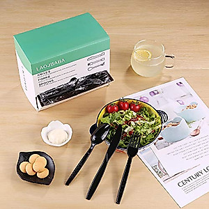 Laojbaba Plastic Fork Disposable Individually Packaged Forks Black 7-Inch Commercial Take Away Forks,Super Hard Mass Heavy Individually Wrapped Forks 100 PCS