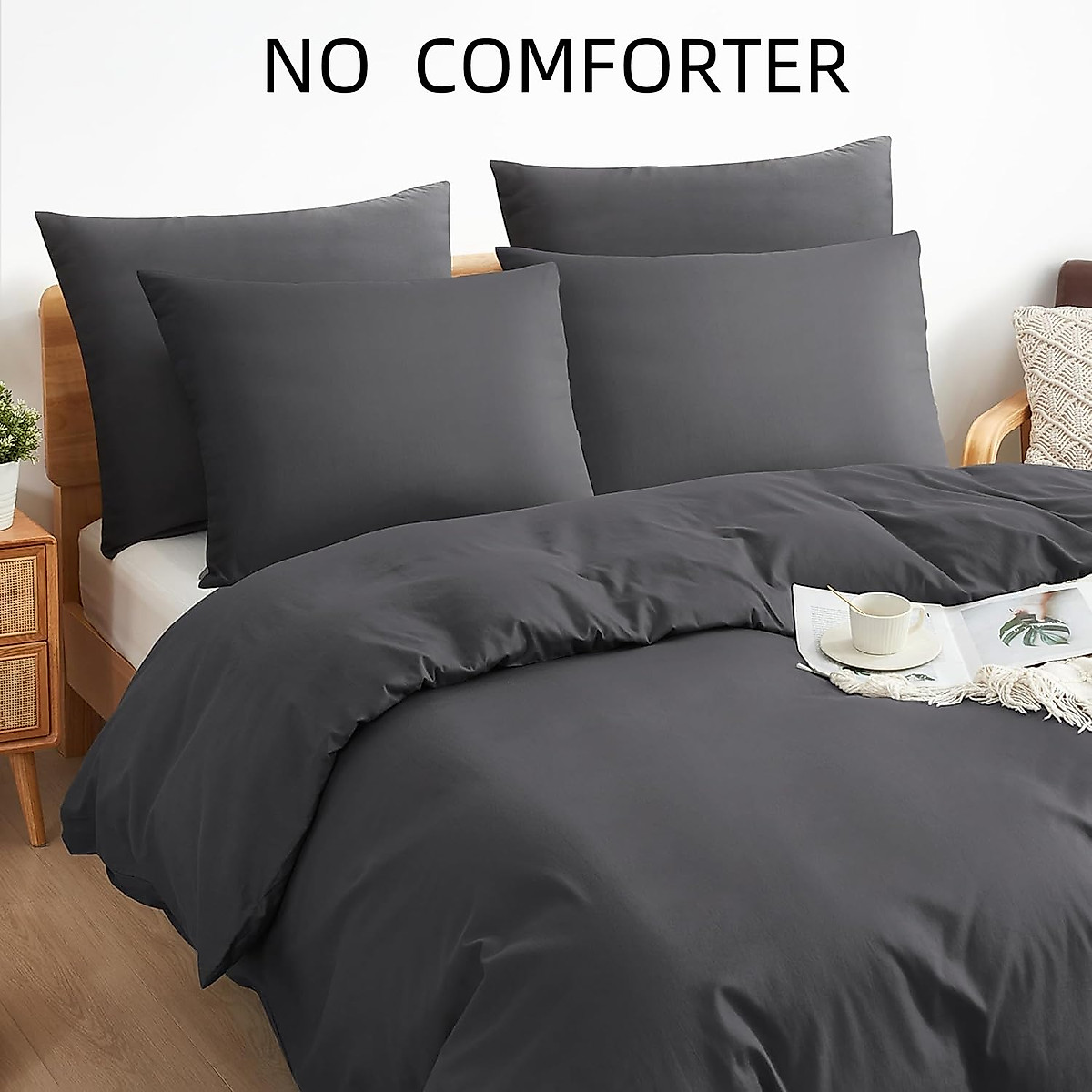 Sufdari Duvet Cover Queen Size, 3 Pieces Bedding Duvet Cover Sets, Ultra Soft and Breathable Comforter Cover Set with Zipper Closure & Corner Ties (Grey,90x90)