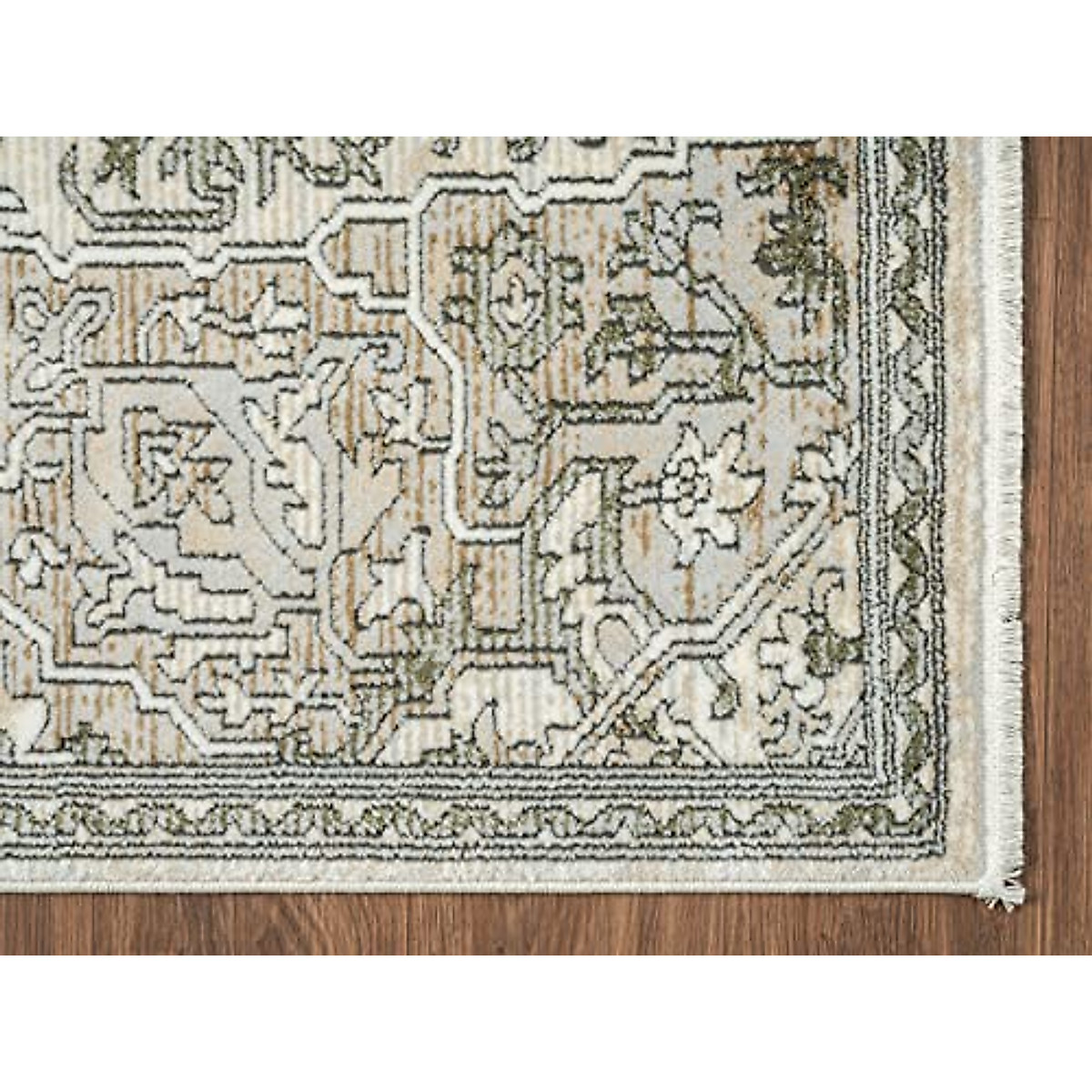 Abani Savoy Collection Area Rug - Beige/Green Vintage Design - 5'3" x 7'6" - Easy to Clean - Durable for Kids and Pets - Non-Shedding - Medium Pile - Soft Feel - for Living Room, Bedroom & Office