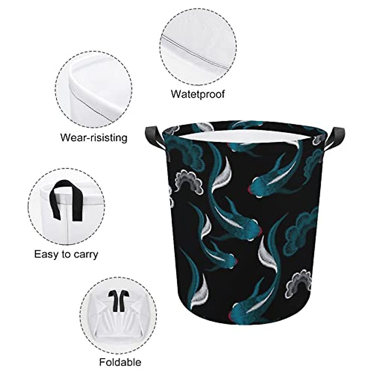 Ethnic Koi Fish Large Laundry Basket Hamper Bag Washing with Handles for College Dorm Portable