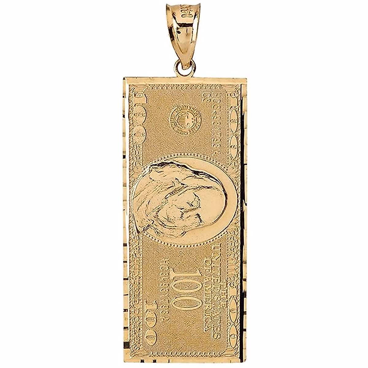 Hip Hop Jewelry 10K Yellow Gold 1.4" Benjamin's One Hundred Dollar Bill Money $ Charm Pendant