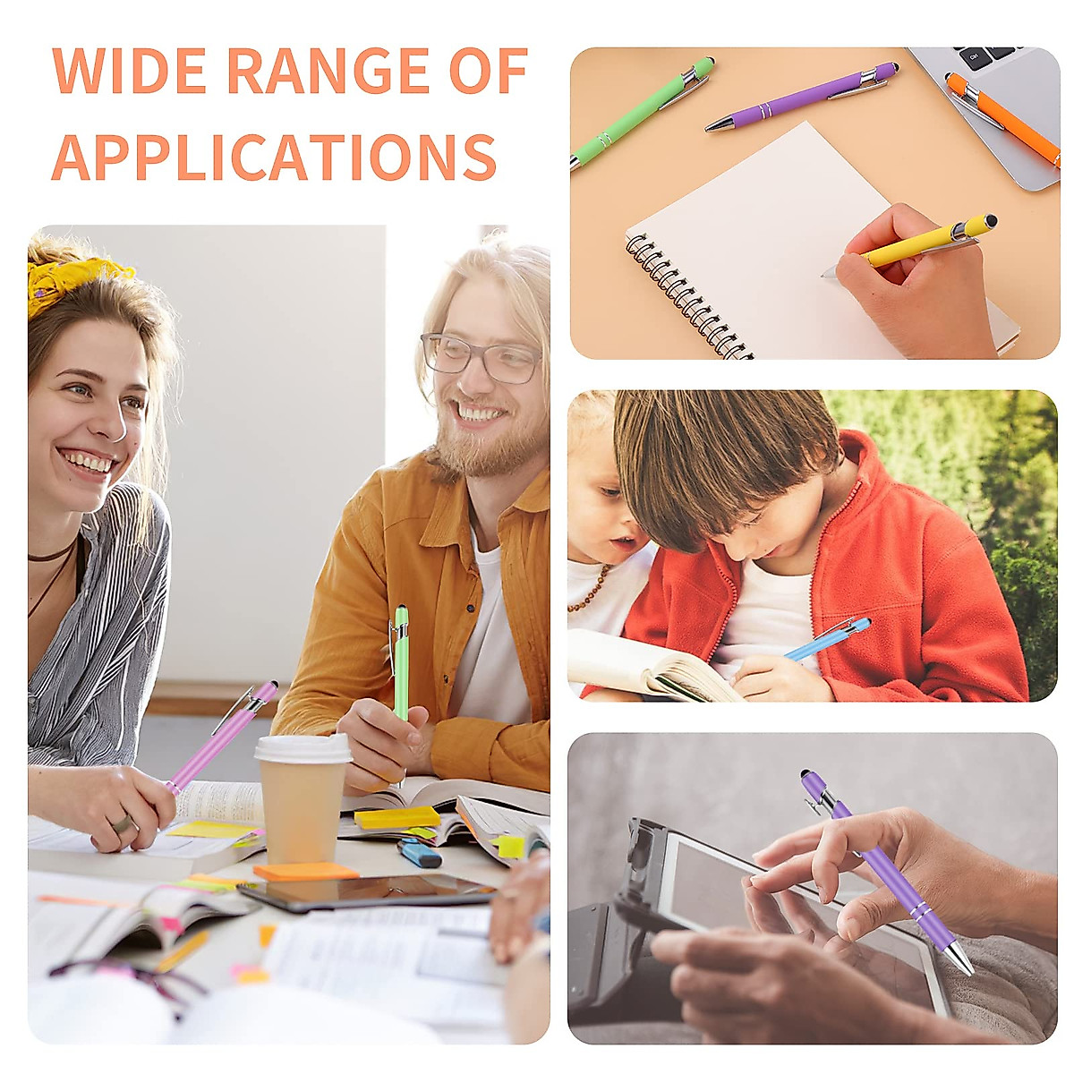 TIESOME 6 Pcs Gel Ink Pens with Stylus Tips, 1.0 mm Black Ink Pens Fine Point, Stylus Pens for Touch Screens, Metal Pens,2 in 1 Stylus Ballpoint Pens for School Office Supplies