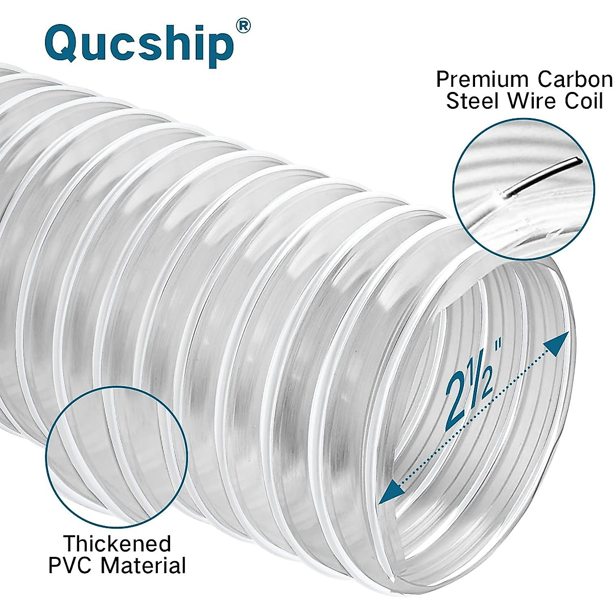 4" x 20' Heavy PVC Dust Collection Hose, Puncture Resistant PVC Dust Collection Hose, Flexible Clear PVC Fume Collection Hose with Carbon Steel Wire Coil for dust collection systems