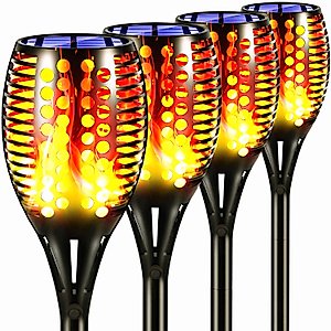 Topmante Upgraded Solar Torch Lights,96 LED Waterproof Flickering Dancing Flames Torches Light Outdoor Solar Landscape Decoration Lighting Auto On/Off Pathway Lights for Garden Patio Yard(4 Pack)