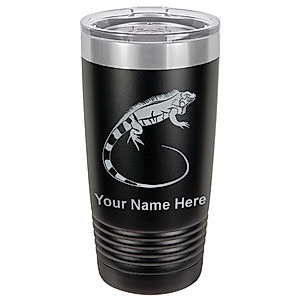 LaserGram 20oz Vacuum Insulated Tumbler Mug, Iguana, Personalized Engraving Included (Black)