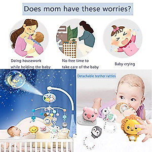 Remote Control Crib Toy,with Remote Starry Sky Projector and Crib Hanging Toy, Can Be Rotated 360°,Timed,Musical,Baby Cradle Mobile Toy, Suitable for Newborn Baby Gifts (Blue + Charging Models)