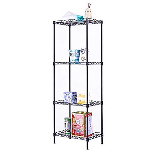 Kcelarec 4-Tier Wire Shelving Metal Storage Rack Adjustable Shelves for Laundry Bathroom Kitchen Pantry Closet, Black