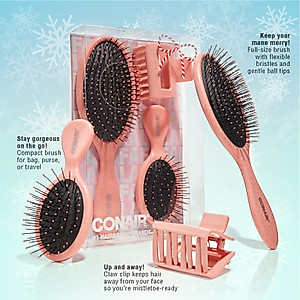 Conair Holiday Gift Set for Women, Detangling Brush and Claw Hair Clip Gift Set, 3 Piece Set