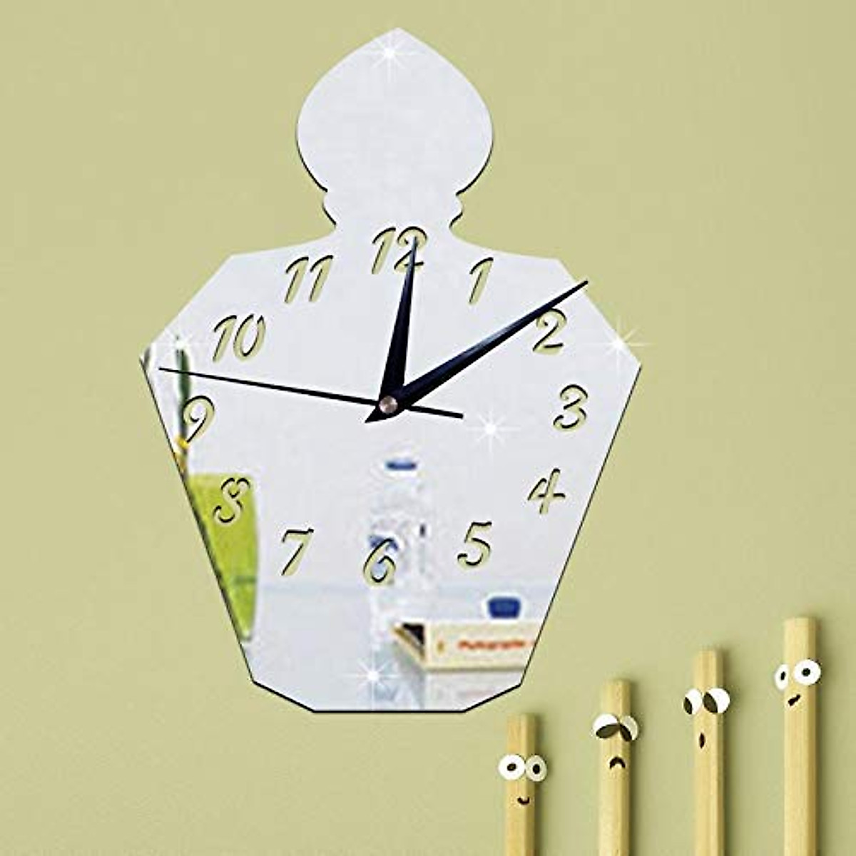 KXA Simple Modern Wall Clock, Perfume Bottle Mirror Silver Wall Clock Modern Design Home Decor Watch Wall Clock