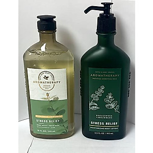 Body Works Aromatherapy Stress Relief Eucalyptus Spearmint 10 Oz Body Wash & Foam Bath and 6.5 Oz Body Lotion Bundle (Eucalyptus Spearmint)