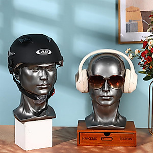 Geetery 2 Pcs Large Male Mannequin Head PVC Manikin Professional Man Head Model Silver Grey Display Stand for Display Wigs, Mask, Headset, Headphone, Hats, Jewelry, Hair, Glasses