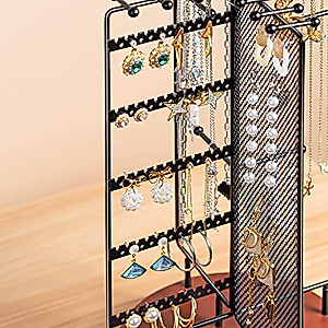 ProCase Jewelry Holder Organizer Earring Stand with 28 Necklace Hooks, 360 Rotating Necklace Holder Earrings Storage Rack Jewelry Tower Bracelet Holder, Holds More than 100 Pairs Earrings -Black