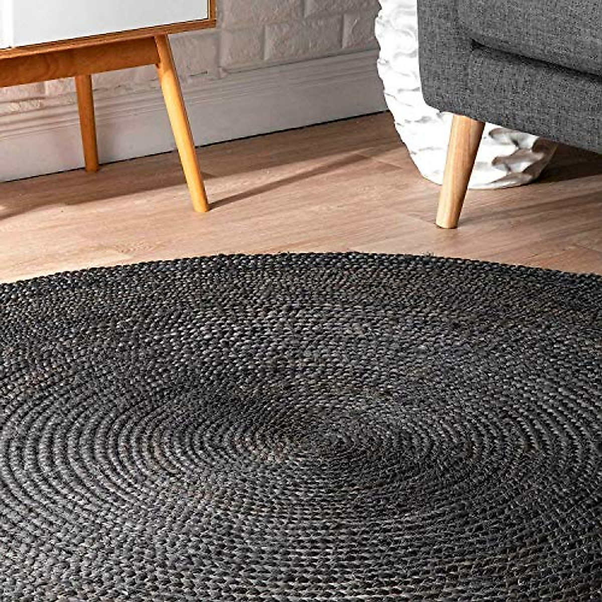 THE PIKKU INTERNATIONAL - Rug Round Natural Jute Hand Woven Braided Area Rug Black Color Carpet (132 x 132 Inch (11 Feet Round))