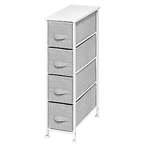 mDesign Narrow Dresser Storage Tower Stand with 4 Removable Fabric Drawers - Steel Frame, Wood Top Organizer for Bedroom, Entryway, Closet - Lido Collection - Gray