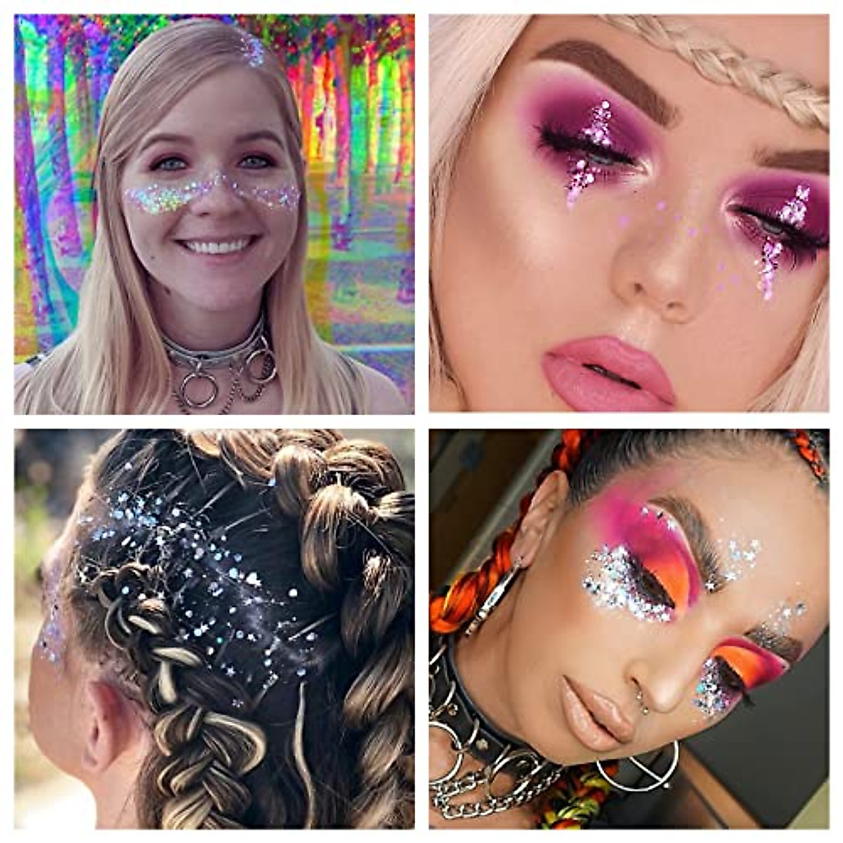 12 Pack - Multi-Colored Face & Body Glitter - Glue Included - Rainbow Chunky Glitter - Uses Include: Festival Rave Makeup Face Body Nails Resin Arts & Crafts, Resin, Tumblers, Bath Bombs