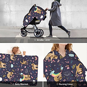Rutiea Cute Cartoon Sloths Rainbow Car Seat Cover for Babies, Peekaboo Opening Minky Carseat Canopy Stroller Cover for Newborn, Mom Nursing Breastfeeding Covers, Blanket for Infant Toddler