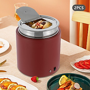 JINHZIXIU 2 Pcs Commercial Soup Warmer Pot 10L/2.64 Electric Food Warmer Stainless Steel Soup Warmer with Lid Countertop Soup Warmer Red Large Insert Soup Kettle for Cafeteria, Hotel