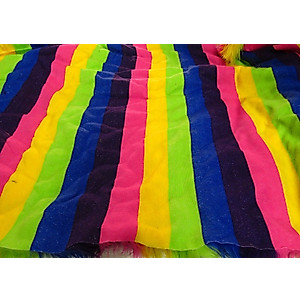 Faux Fake Fur Luxury Shag Multi Color Rainbow Stripes 60 Inch Wide Fabric by The Yard (F.E.