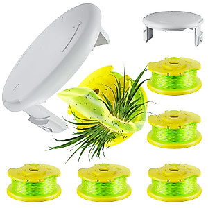 8 Pcs AC80RL3 Replacement Trimmer String for Ryobi One Plus+,0.080" Diameter String Trimmer Refll and AC14HCA Cover Cap Compatible with Ryobi 18v,24v,and 40v Cordless Trimmers(6 Spools+2 Caps)