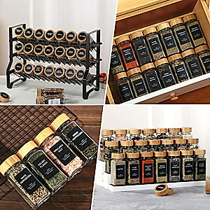 JARXSUN 24 Pcs Spice Jars with Bamboo Lids-4oz Glass Spice Jars with 4 of Sets Labels and Shaker Lids (24, 4 oz)