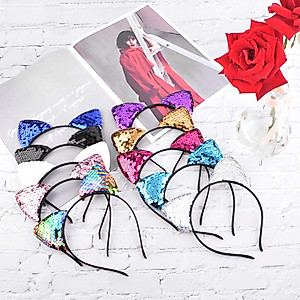 WXJ13 10 Pieces Cat Ears Headbands Reversible Sequins Headbands Hair Accessories for Girls and Women