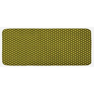 Ambesonne Rain Kitchen Mat, Bumble Bee Honeycomb Concept Ogee Pattern Inspired Design of Honey Drops, Plush Decorative Kitchen Mat with Non Slip Backing, 47" X 19", Yellow Black and White