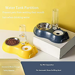 Pets Water and Food Bowl Set, Double Dog Cat Bowls Water and Food Bowl Set with Automatic Waterer Bottle for Small or Medium Size Dogs Cats, Non Slip Anti Spill Stable Separation Design